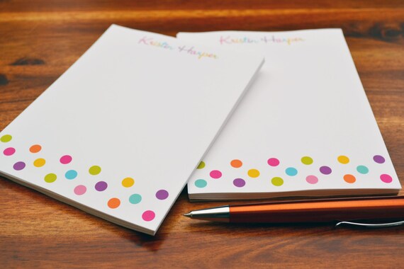 Personalized Notepads / Personalized Colorful Dots Notepads / - Etsy
