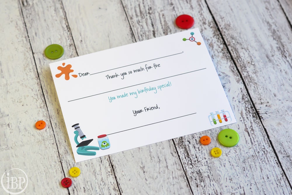Kids Science Thank You Notes Fill In The Blank / Science Party | Etsy