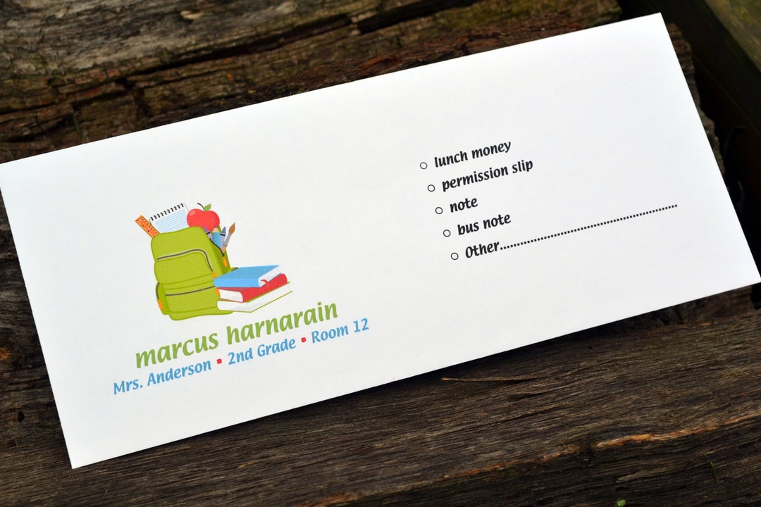 Personalized Back to School Envelope for Money & Notes / Backpack ...