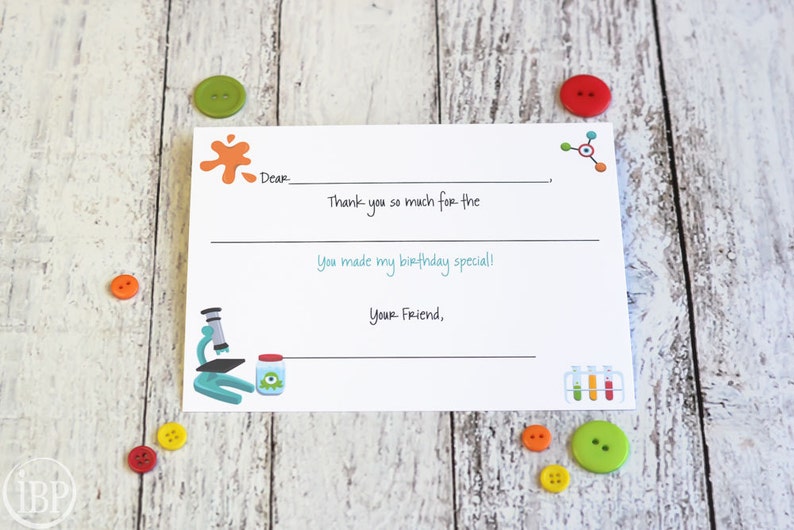 Kids Science Thank You Notes Fill In The Blank / Science Party | Etsy