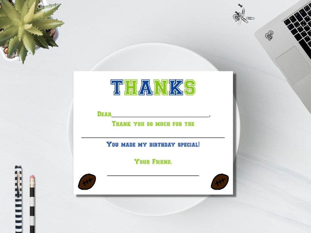 Kids Fill in the Blank Thank You Notes / Football Thank You Notes ...