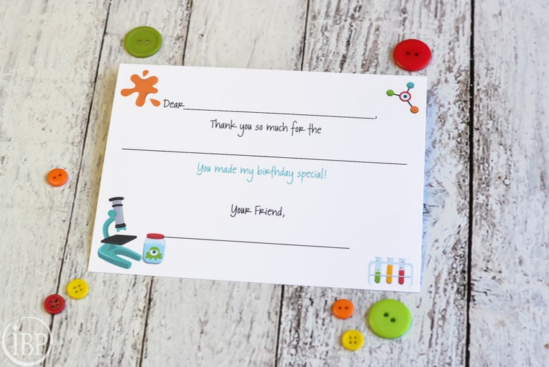 Kids Science Thank You Notes Fill in the Blank / Science Party - Etsy UK