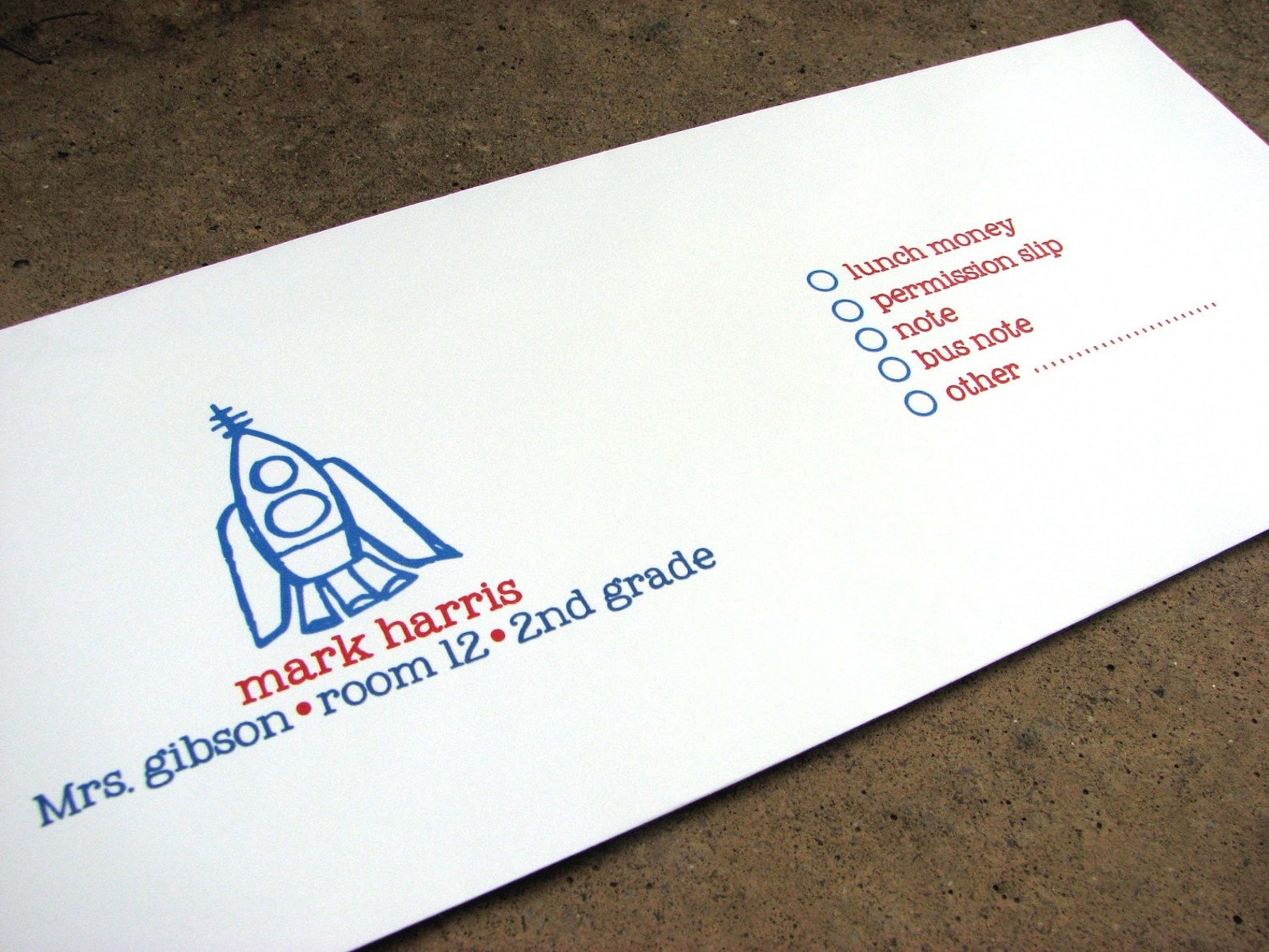 Personalized Back to School Envelope for Money & Notes / Rocket Design ...