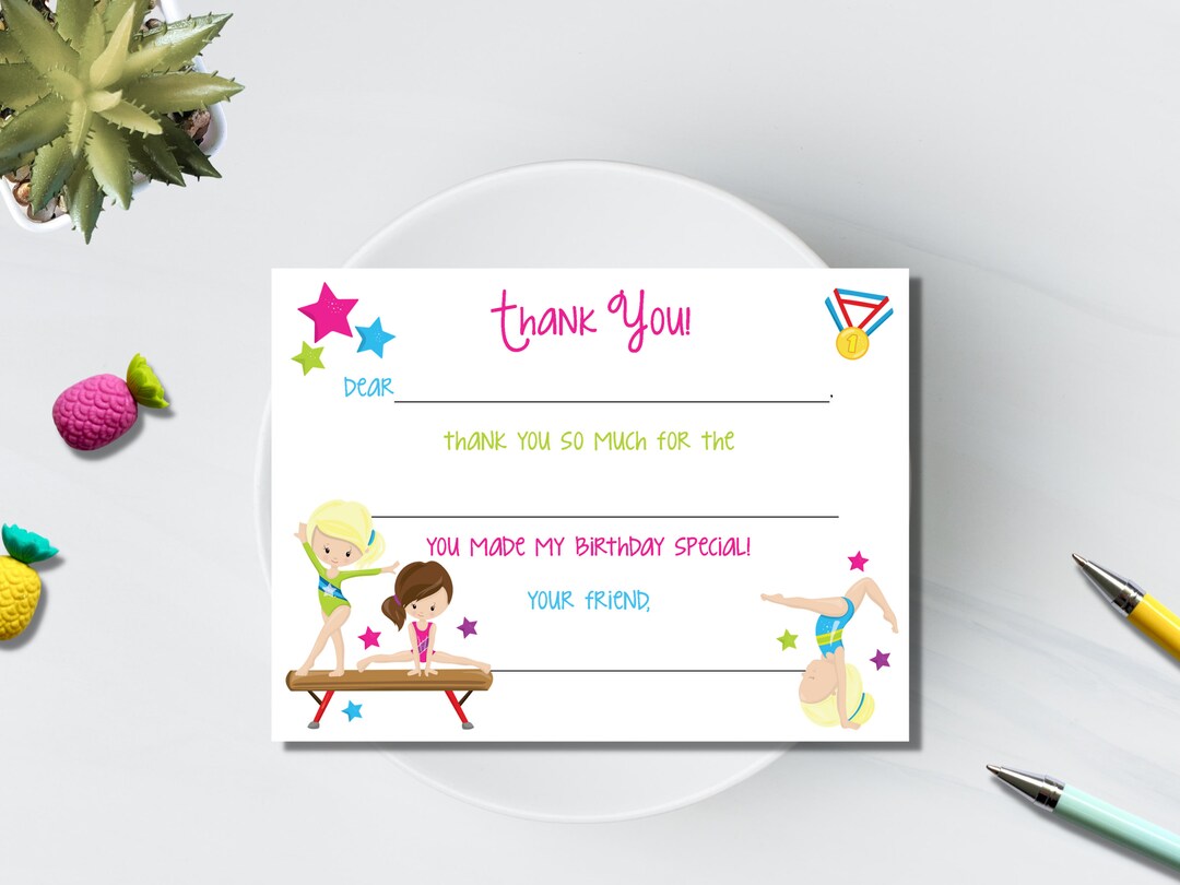 Kids Fill in the Blank Thank You Notes / Gymnastics Thank You Notes ...