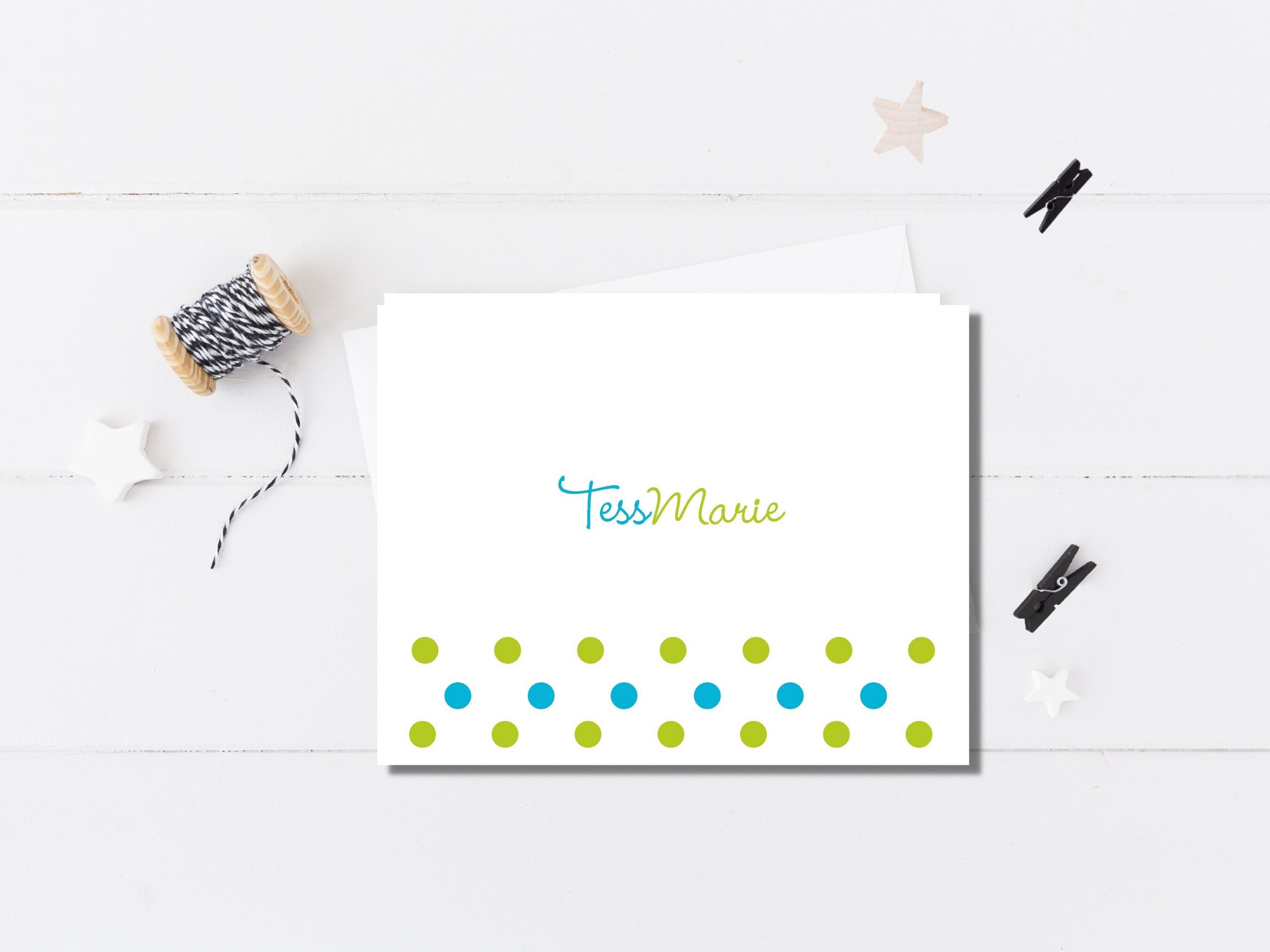 Personalized Polka Dot Note Cards, Turquoise & Green Stationery Set - Etsy
