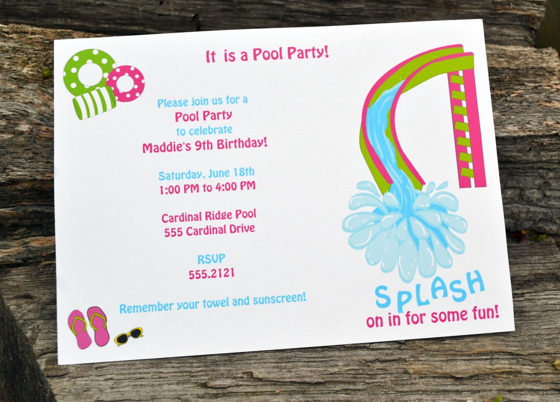 Pool Party Invitation for Girls Personalized Set of Party - Etsy