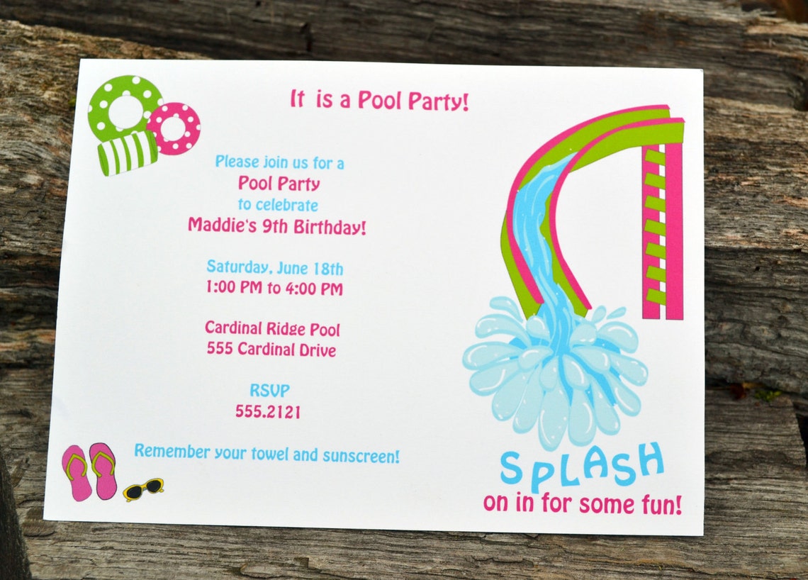 Pool Party Invitation for Girls Personalized Set of Party - Etsy