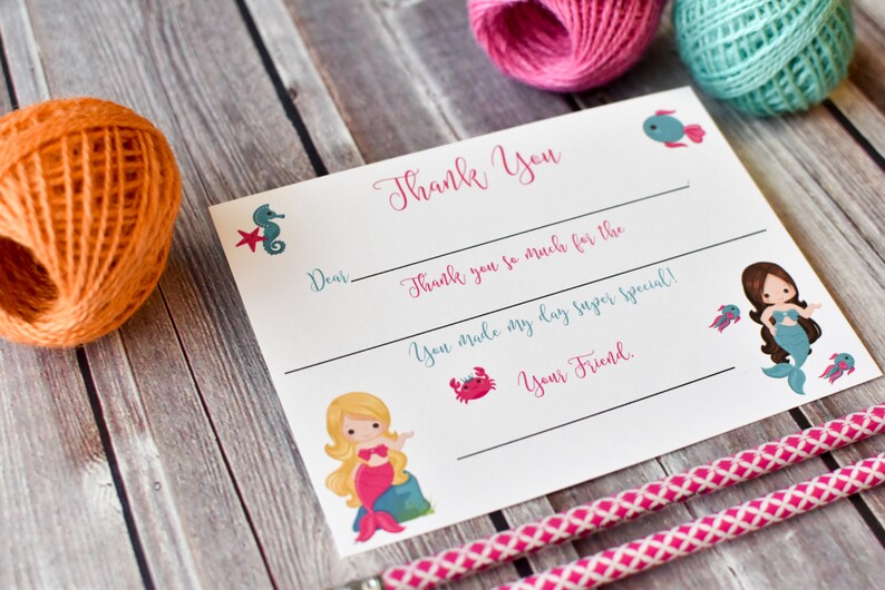 Mermaid Fill in the Blank Thank You Note / Mermaid Thank You - Etsy
