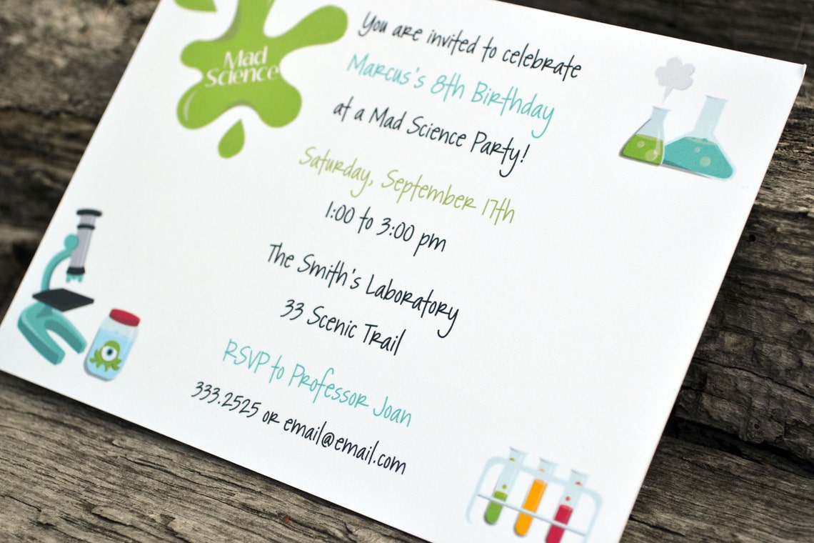 Kids Science Birthday Party Invitations / Kids Science Party Invite ...