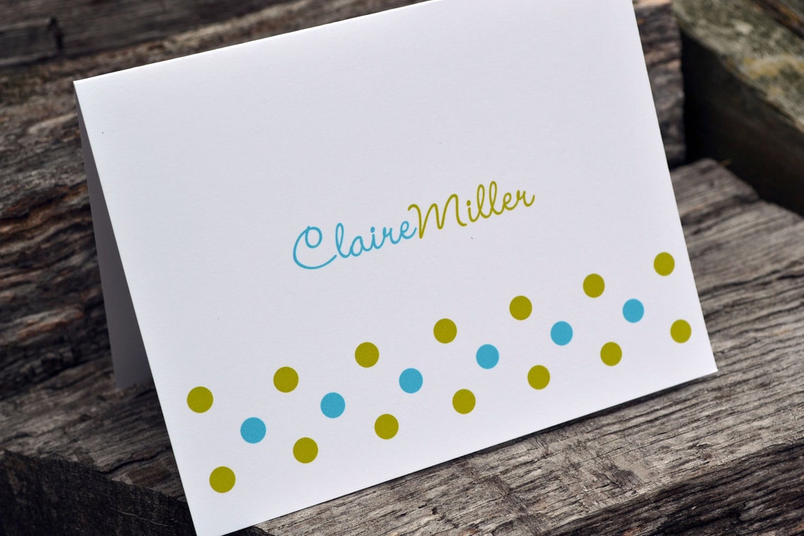Personalized Polka Dot Note Cards / Personalized Stationery / - Etsy