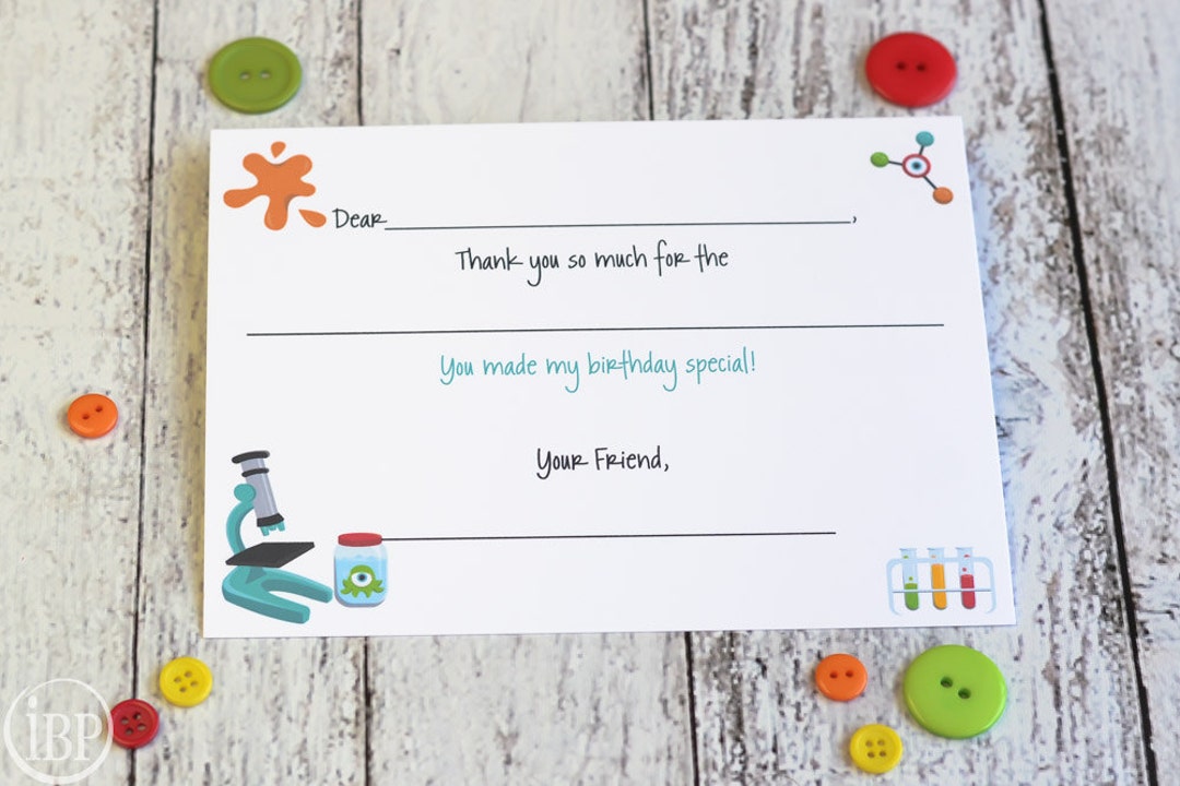 Kids Science Thank You Notes Fill in the Blank / Science Party Thank ...