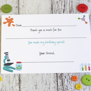 Kids Science Thank You Notes Fill in the Blank / Science Party Thank ...