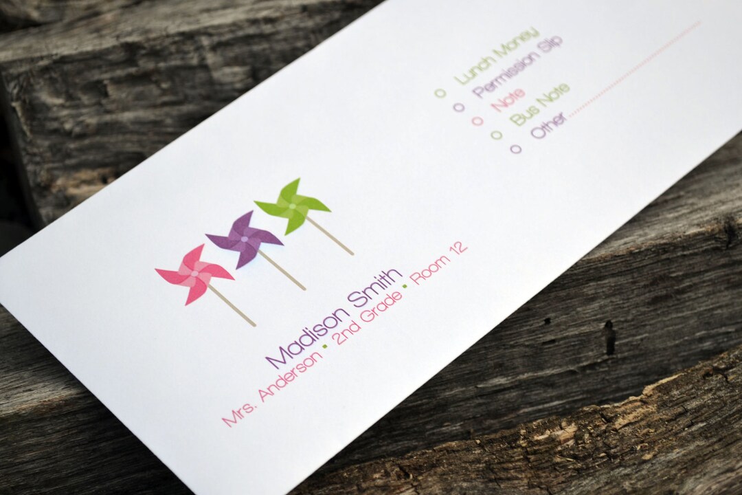 Personalized School Money Envelope for Notes & Cash / Custom Pinwheel ...