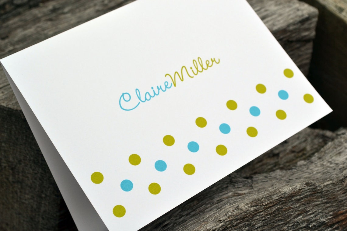 Personalized Polka Dot Note Cards / Personalized Stationery / - Etsy