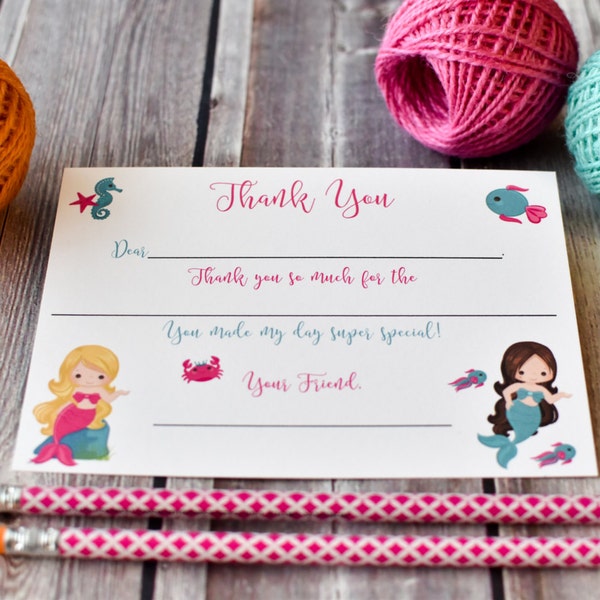 Mermaid Thank You Notes - Etsy