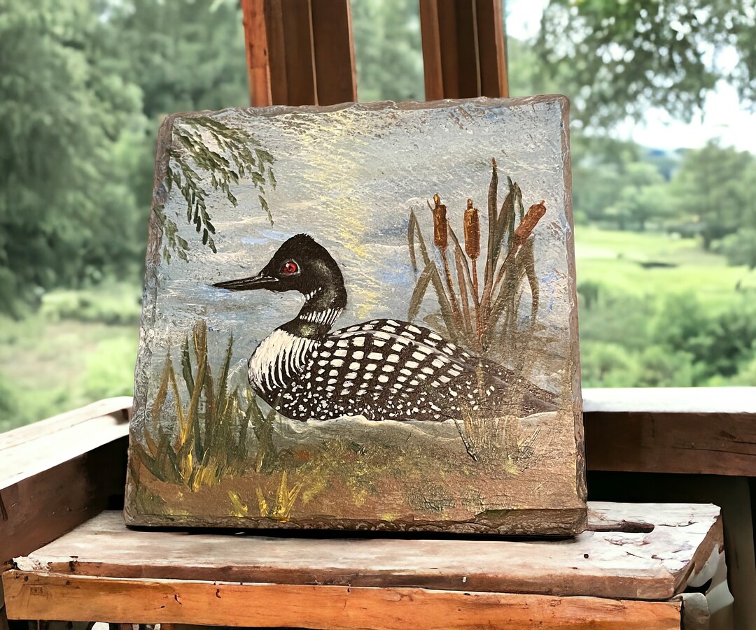 Loon Slate Plaque, Hand Painted Small Wildlife Lake Art Cabin Decor - Etsy