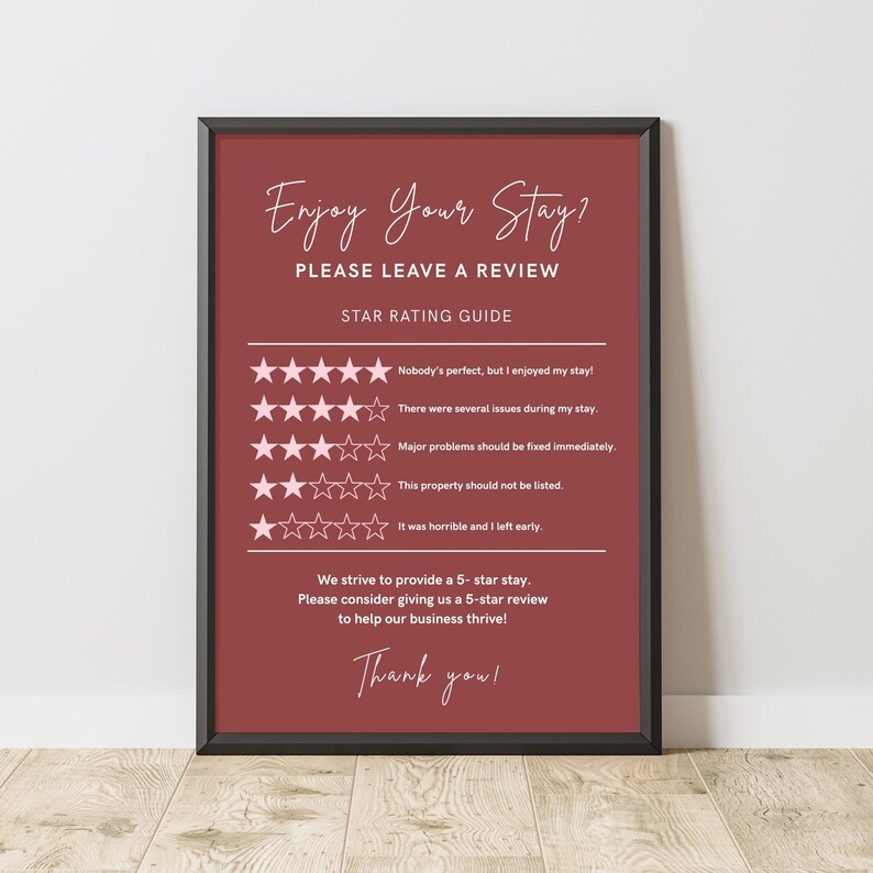 5-STAR RATING TEMPLATE | Editable Airbnb Review Sign | Guest Feedback ...