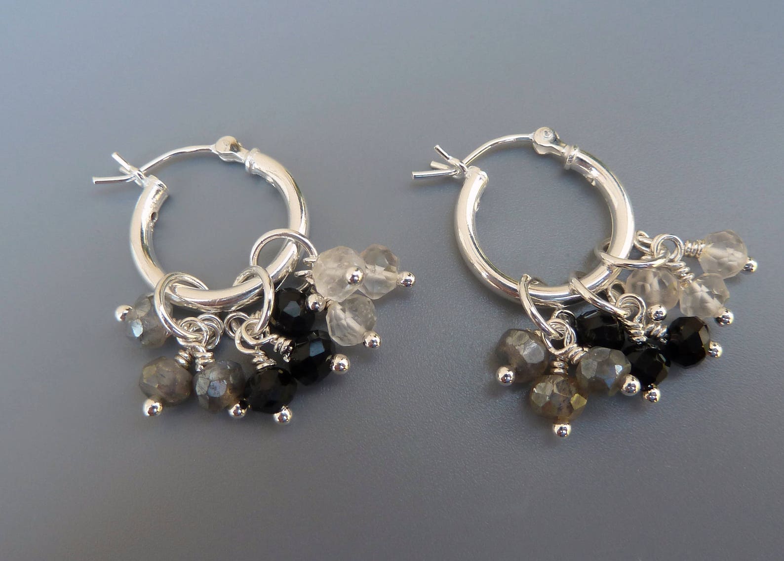 Silver Hoop Earring Set Gemstone Earring Charm Set Silver - Etsy