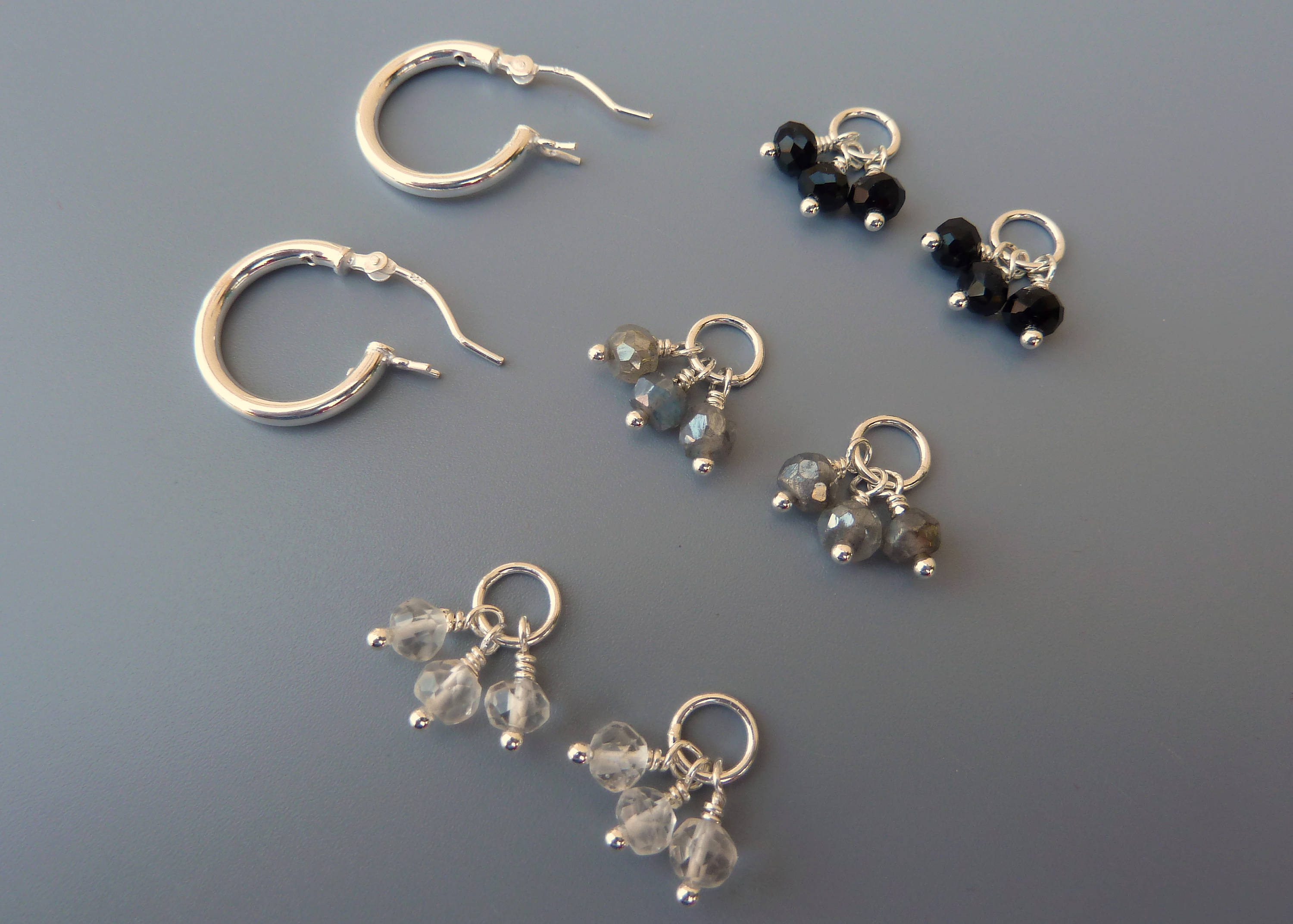 Silver Hoop Earring Set Gemstone Earring Charm Set Silver | Etsy