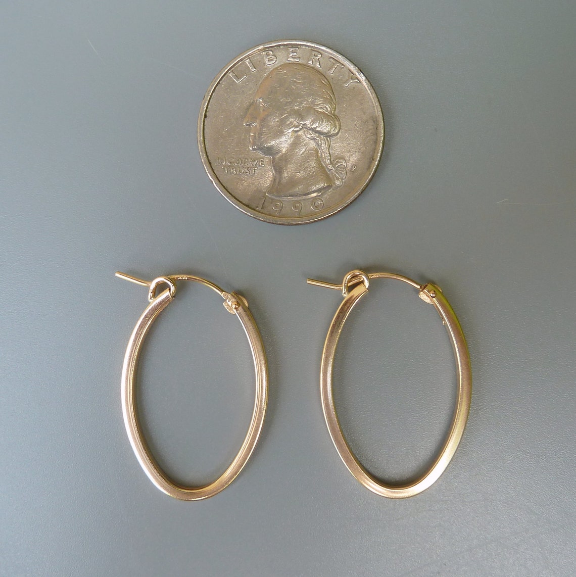 Oval Gold Hoop Earrings, Gold Oval Hoops, 29mm Gold Hoops, 33mm Gold ...