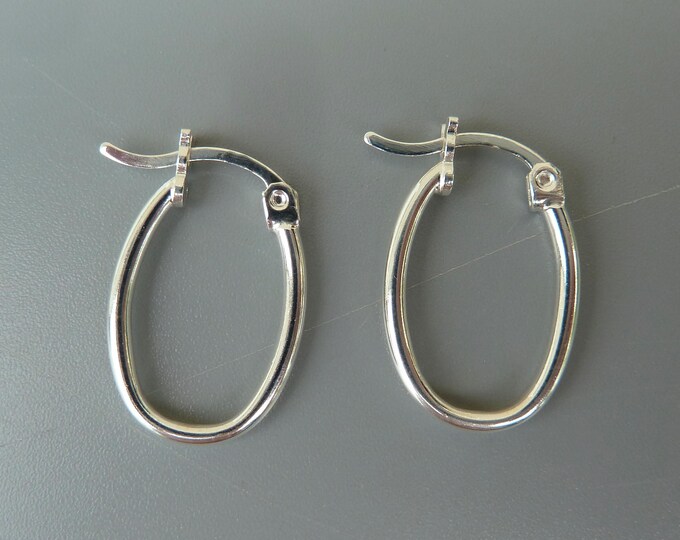 Sterling Silver Oval Tube Hoop Earrings, 16mm Oval Silver Hoops ...