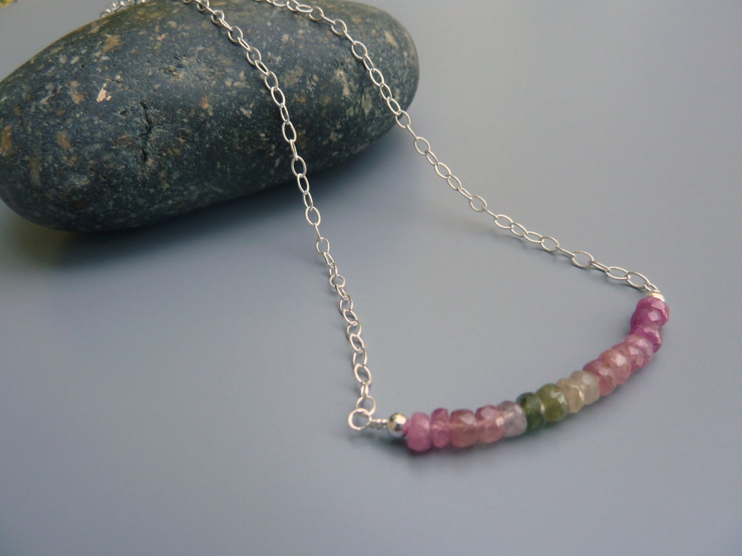 Tourmaline Necklace, Gemstone Bar Necklace, Dainty Necklace, Silver ...