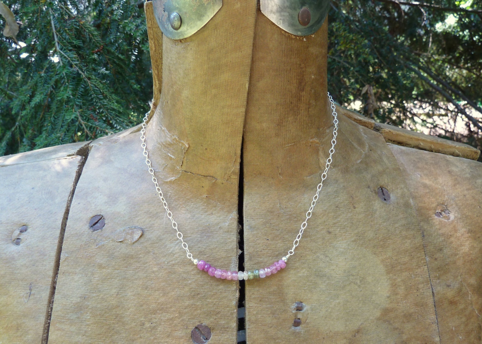 Tourmaline Necklace, Gemstone Bar Necklace, Dainty Necklace, Silver ...