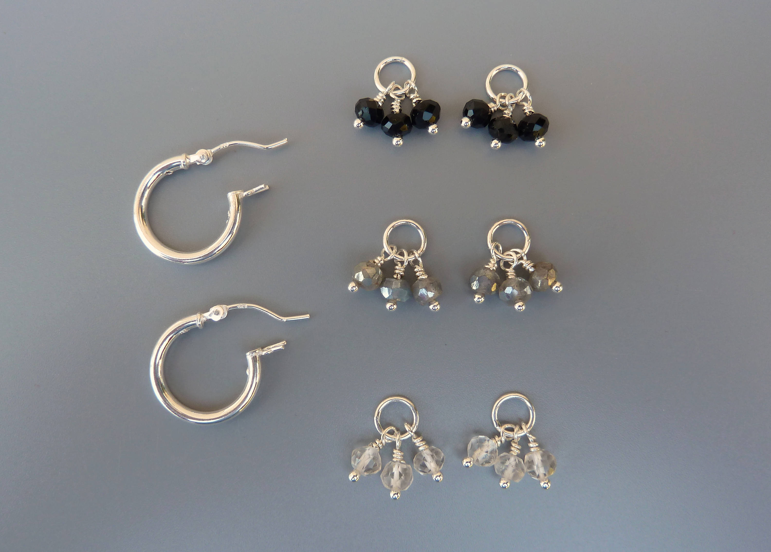 Silver Hoop Earring Set Gemstone Earring Charm Set Silver | Etsy