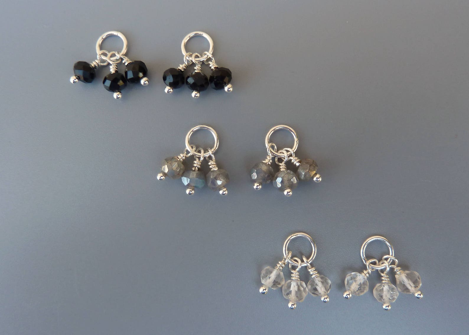 Silver Hoop Earring Set Gemstone Earring Charm Set Silver - Etsy
