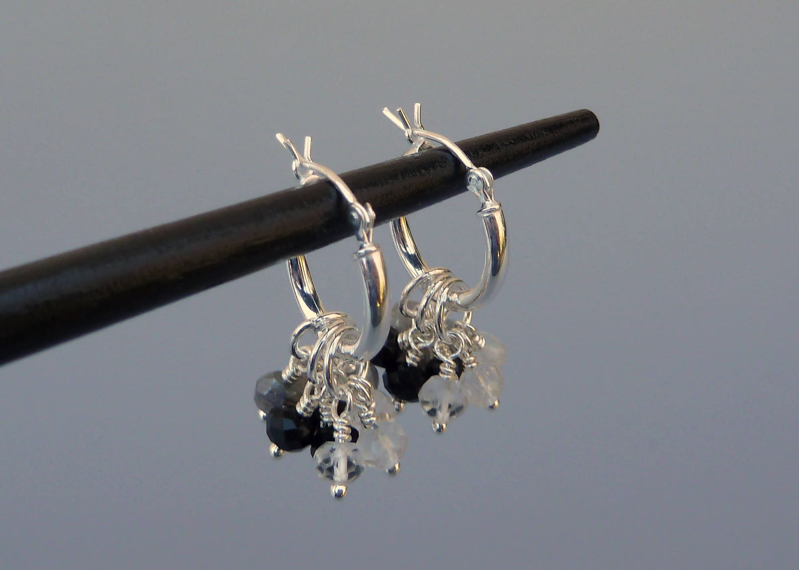 Silver Hoop Earring Set Gemstone Earring Charm Set Silver - Etsy