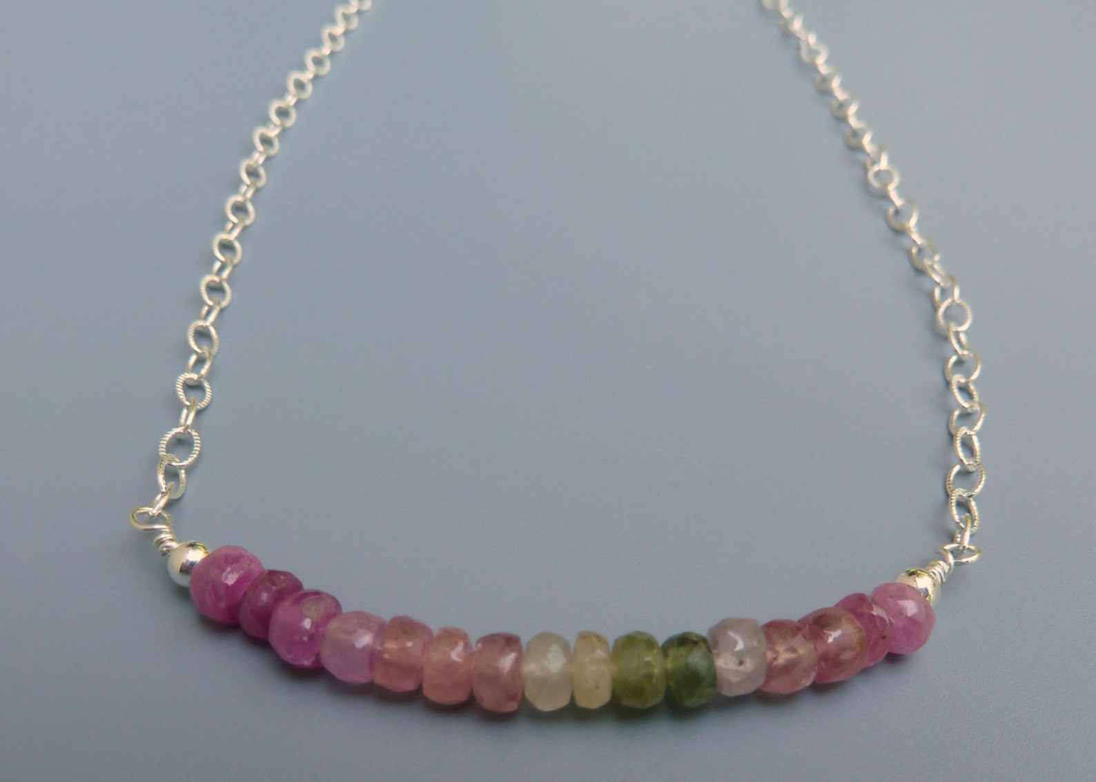 Tourmaline Necklace, Gemstone Bar Necklace, Dainty Necklace, Silver ...