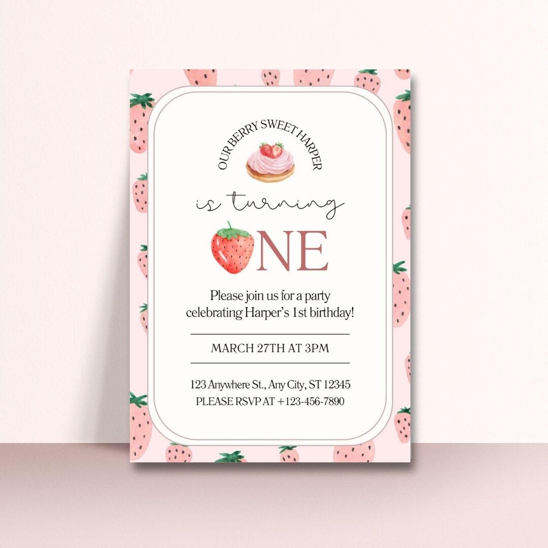 Berry Sweet One Birthday Party Invitation | Kids Birthday | Strawberry ...