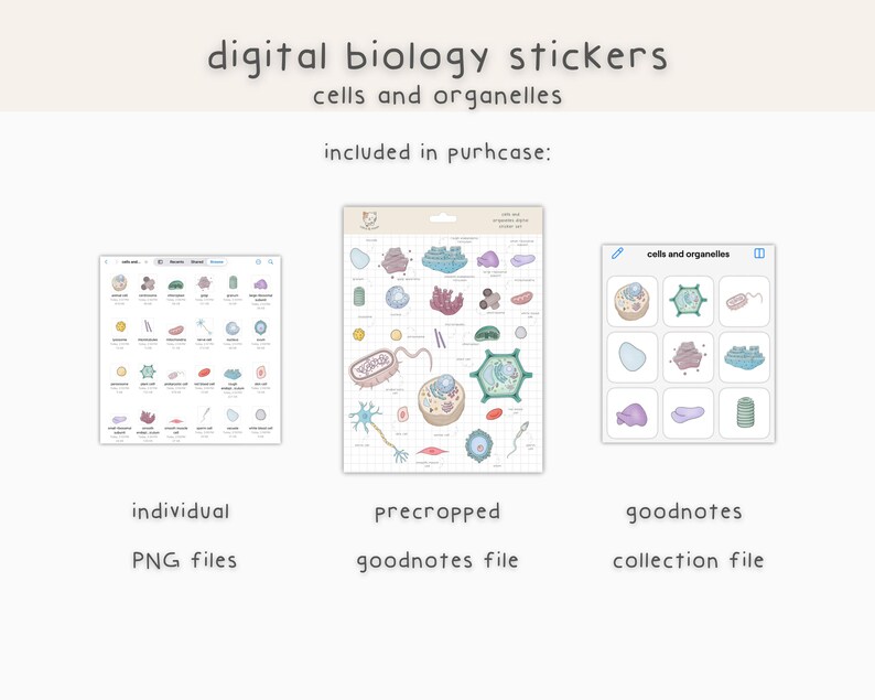 Cells and Organelles Digital Biology Stickers | Aesthetic Digital ...