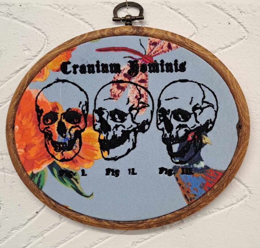 Cranium Hominis Skull Embroidery Gothic Victorian Curio Wall Art ...