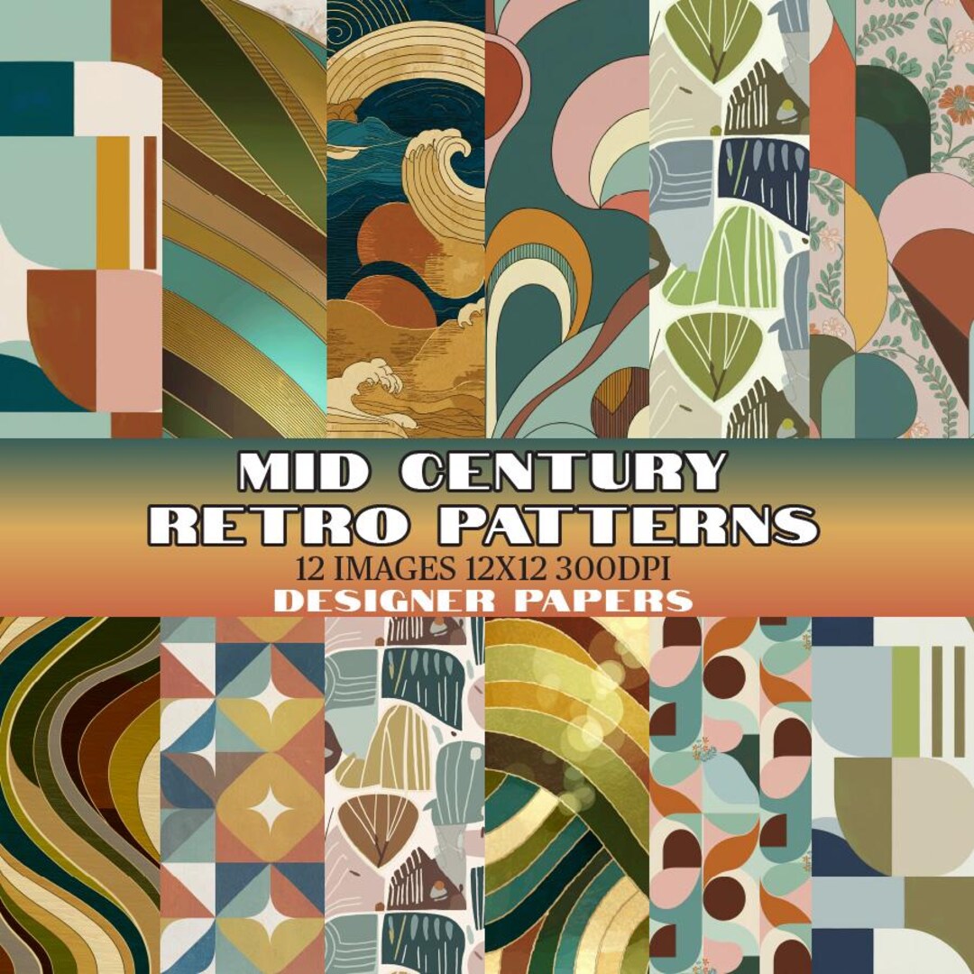 12 Mid-century Modern Digital Paper, Retro Pattern, 1950s, Mid-century ...
