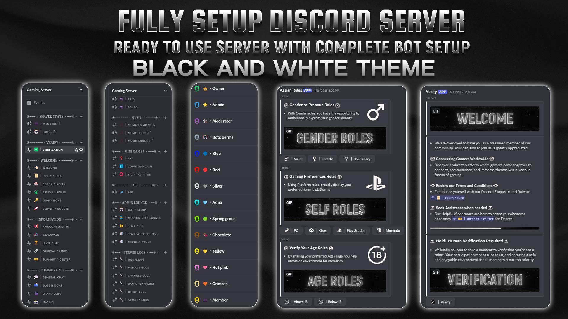 Fully Setup Discord Server Template: Black & White Theme - Etsy