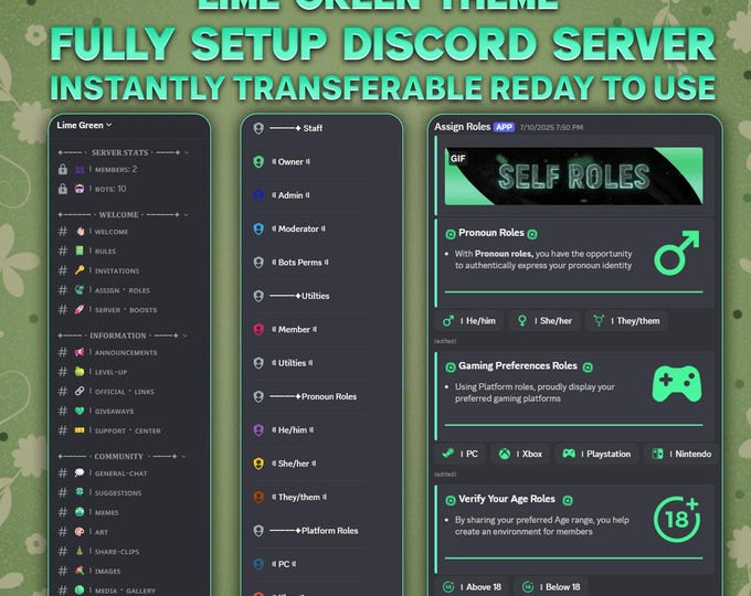 Lime Green Themed Discord Server: Fully Setup With Banners & Emojis - Etsy