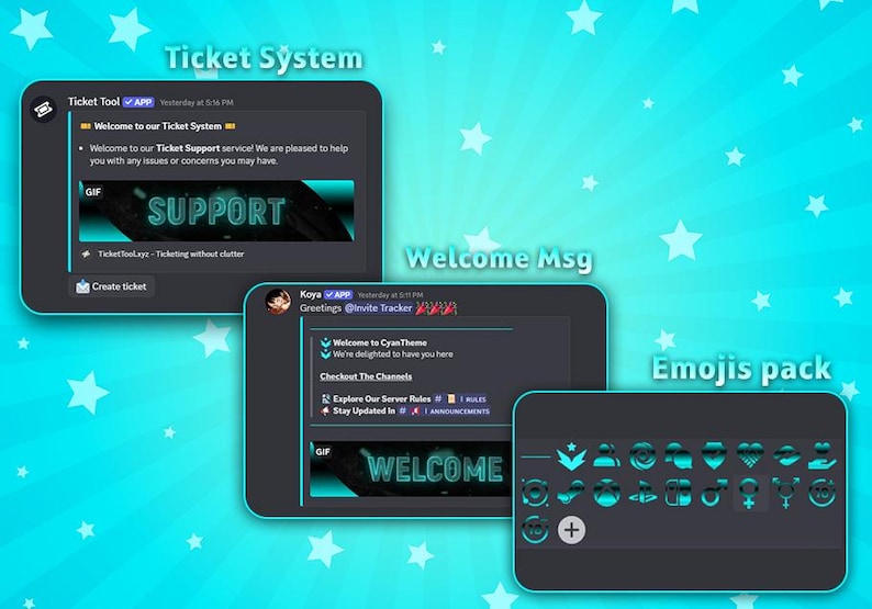 Cyan Discord Server Theme | Fully Setup, Custom Emojis & Roles - Etsy