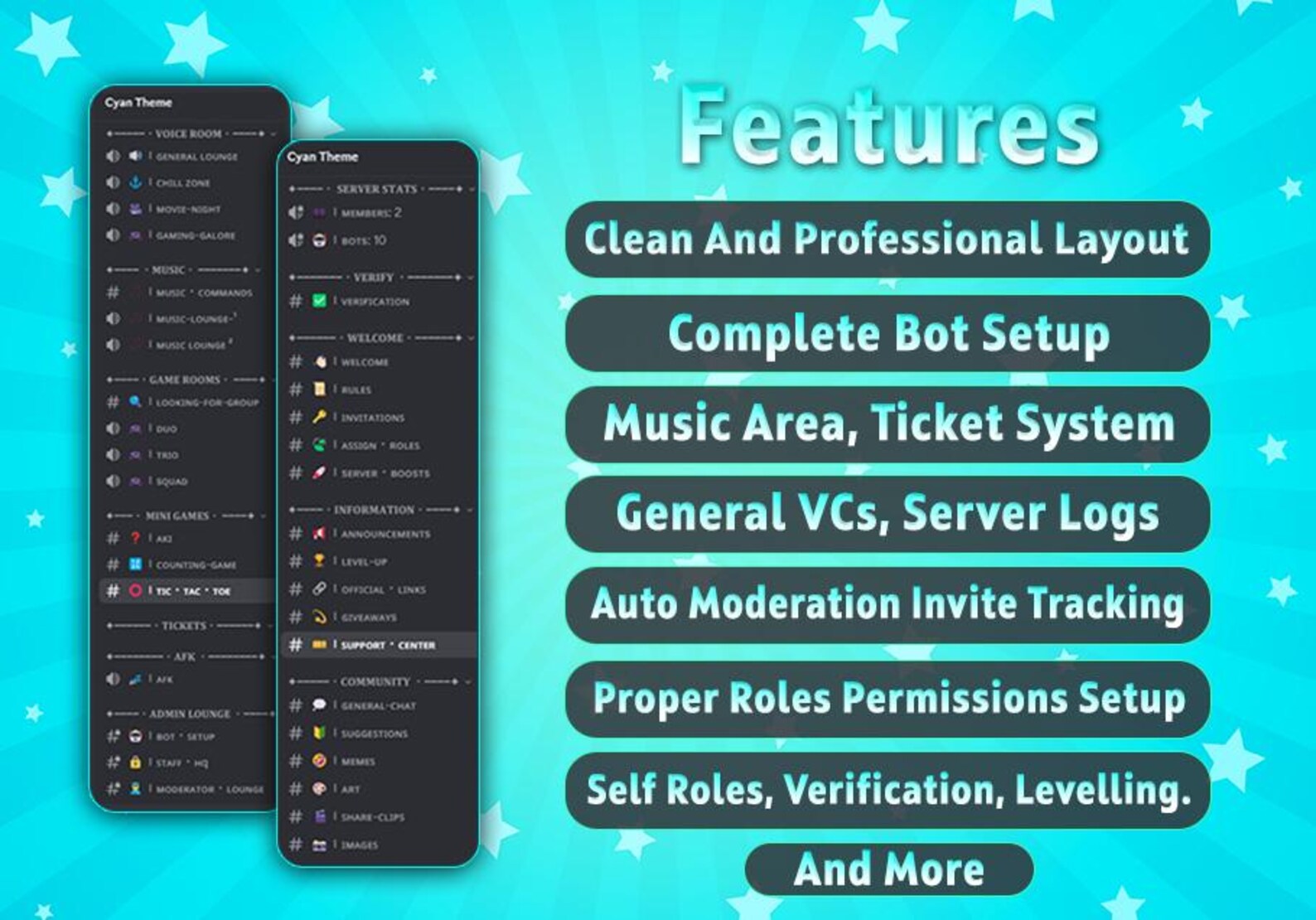 Cyan Discord Server Theme | Fully Setup, Custom Emojis & Roles - Etsy
