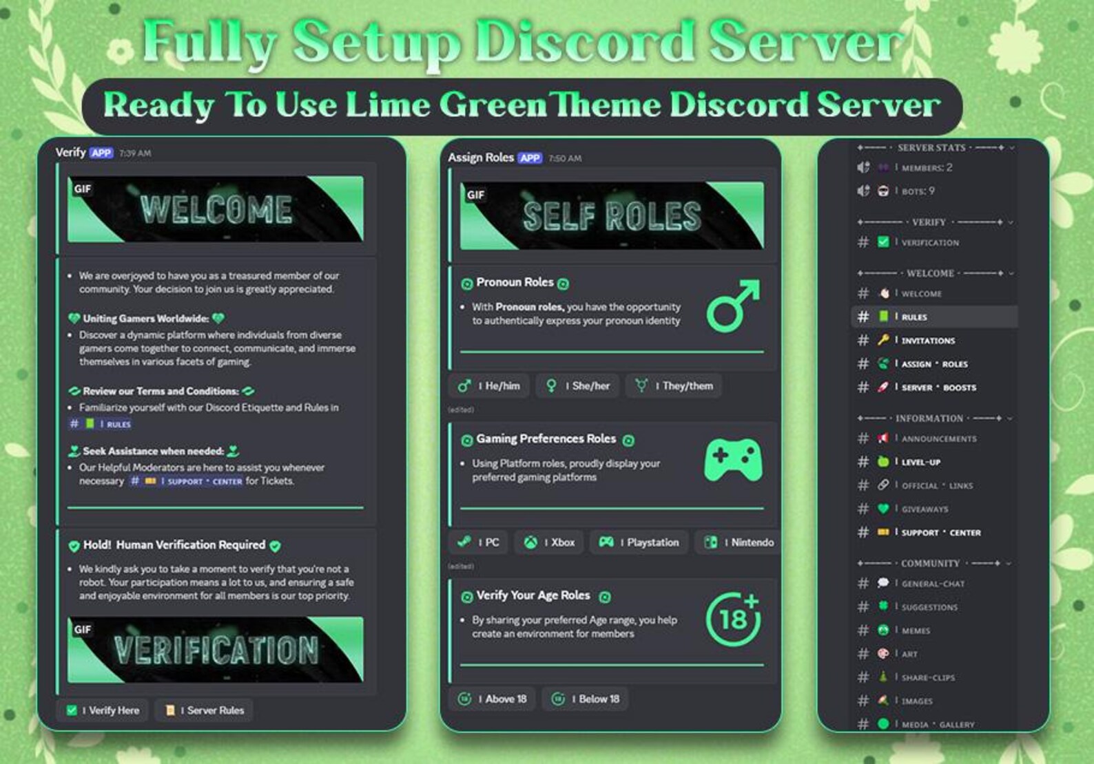 Lime Green Themed Discord Server: Fully Setup With Banners & Emojis - Etsy