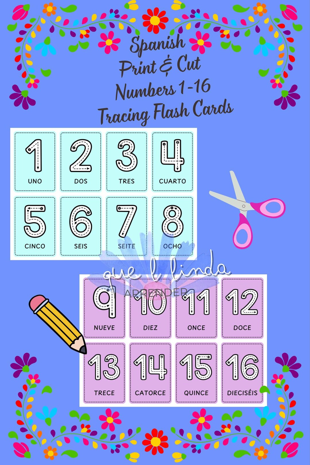Spanish Formation Tracing Print & Cut Numbers 1-16 Flash Cards - Etsy