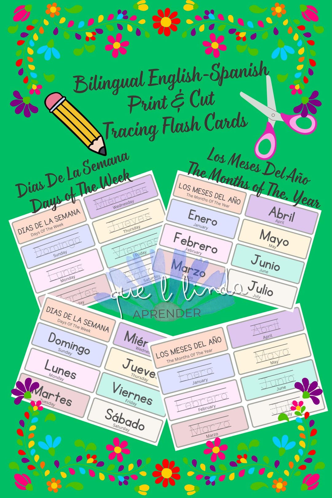 Bilingual Days of the Week/ Months of the Year Print & Cut Tracing ...