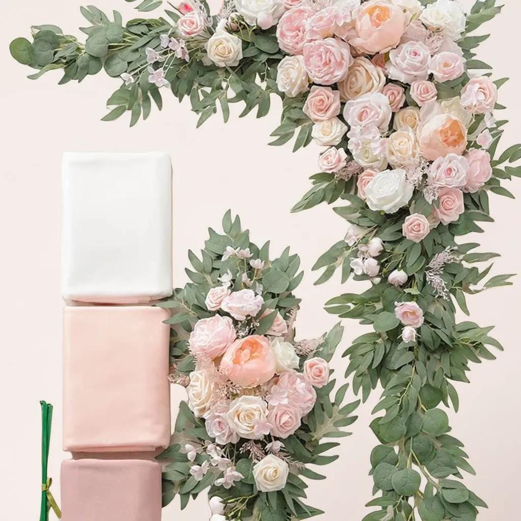 Wedding Arch Flowers & Drapes Set, Pink Floral Arch Decor, Flower Arch ...
