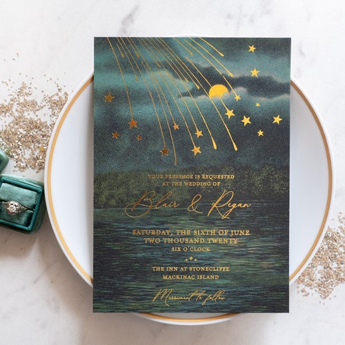 Celestial Starry Night Wedding Invitation Template Moon - Etsy