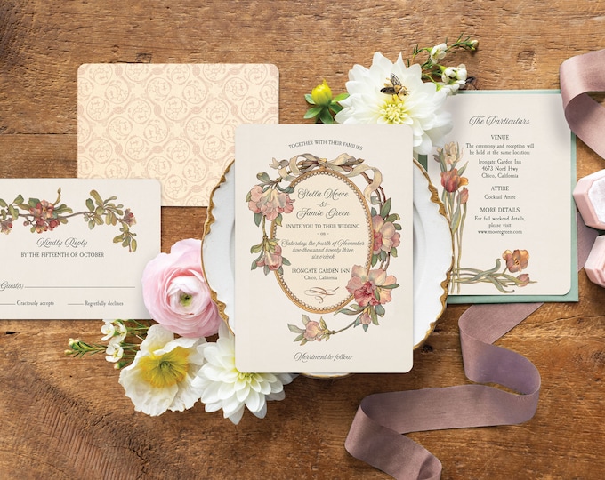 Vintage Botanical Wedding Invitations: Rustic Floral Stationery, Pepach ...