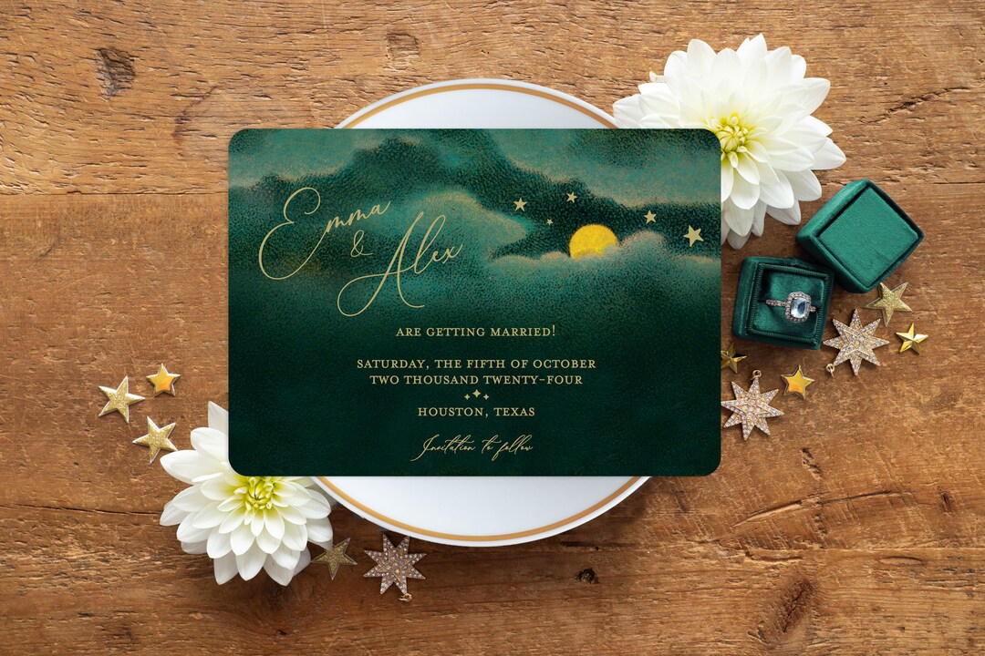 Starry Night Save the Date Cards, Star and Moon Wedding Invitations ...