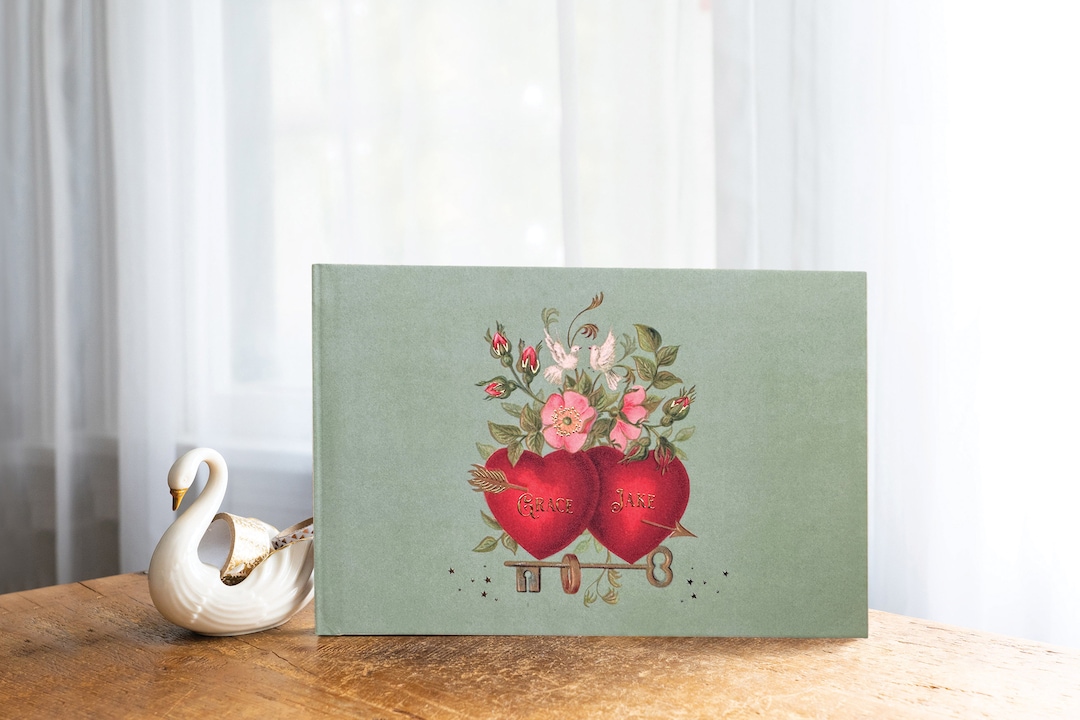 Vintage Inspired Two Hearts Ruby & Sage Wedding Photo Album, Polaroid ...