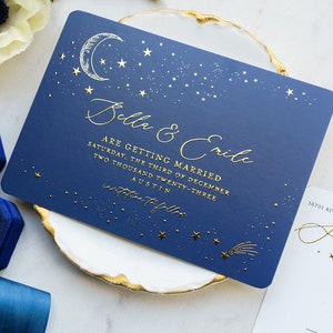 Celestial Save the Date Cards, Star and Moon Wedding Invitations, Navy ...