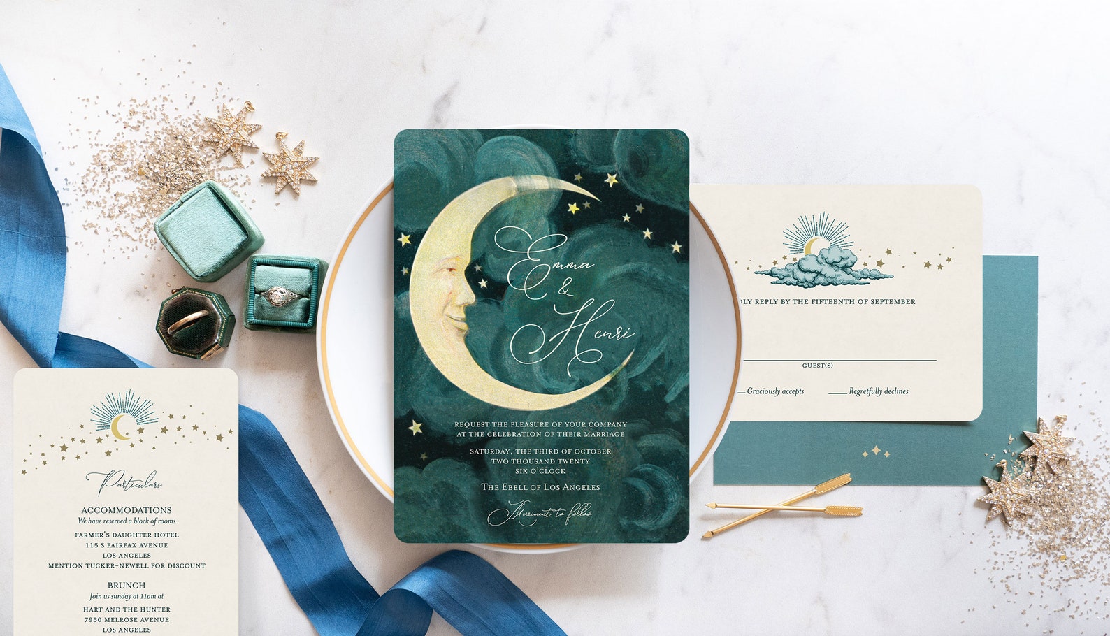 Celestial Wedding Invitation Moon Theme Wedding Starry | Etsy