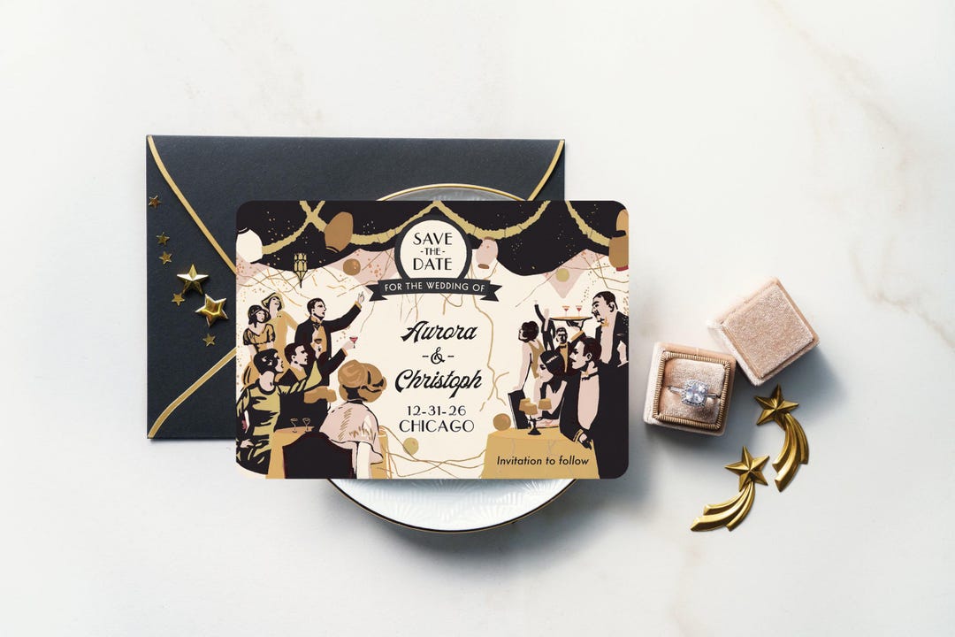 Gatsby Party Art Deco Save the Date Cards, Roaring 20's Wedding - Etsy
